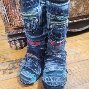 Custom Denim Patchwork Boots – Size 7 (ready to Ship!) - Etsy