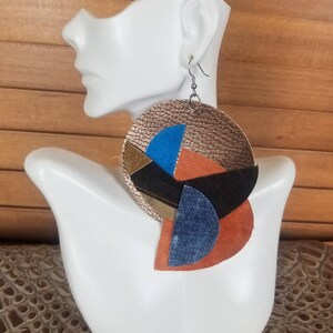 Multi Color Leather and Denim Geometric Statement Earrings - Etsy