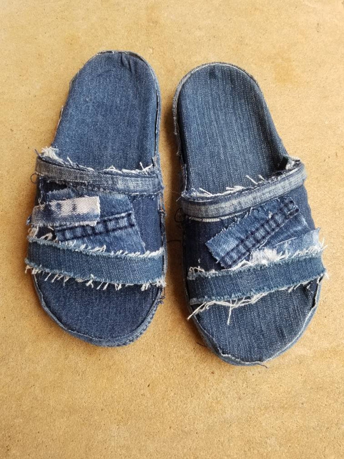 Denim Slides Distressed Denim Sandals | Etsy