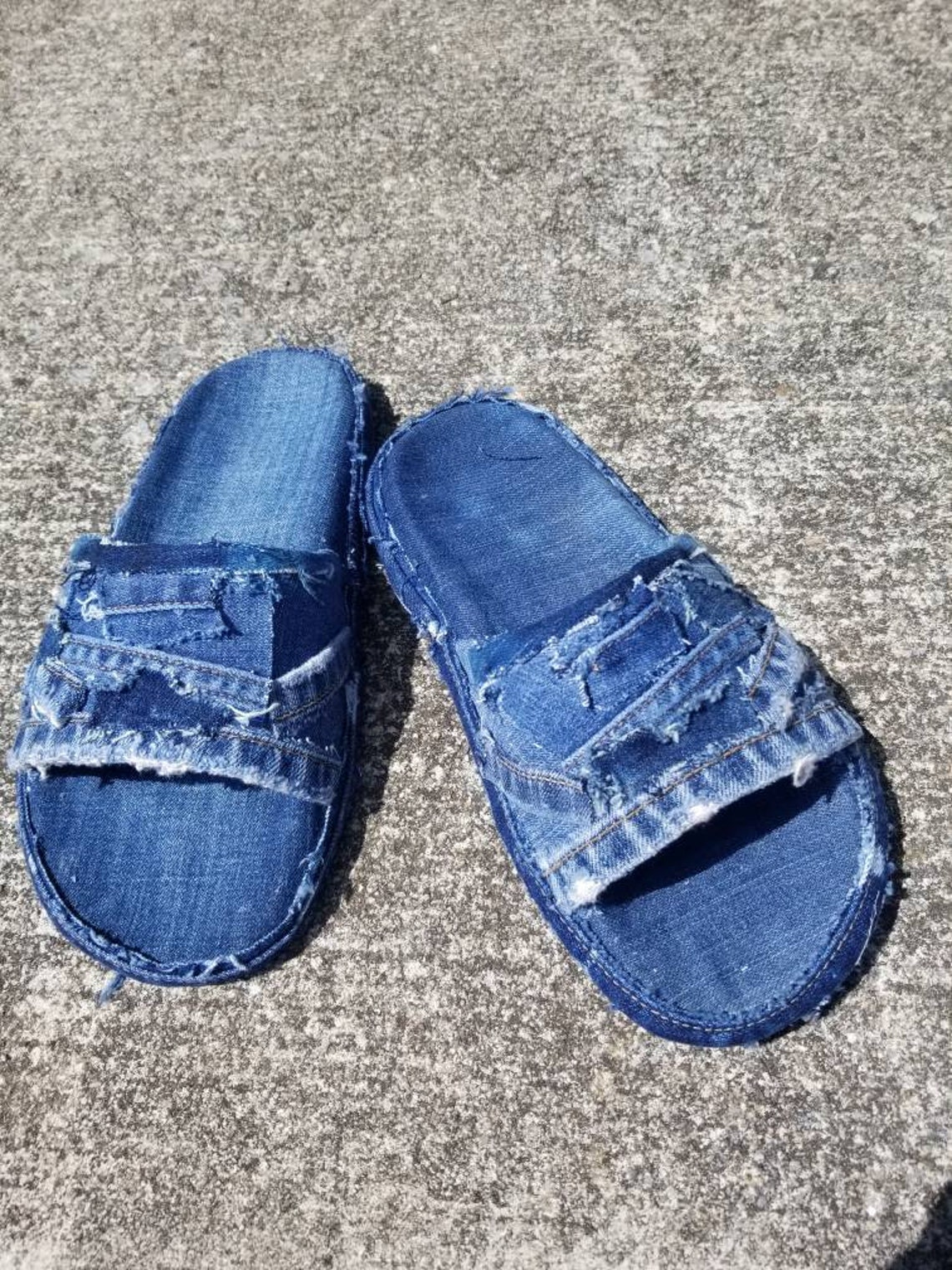 Denim Slides Distressed Denim Sandals | Etsy