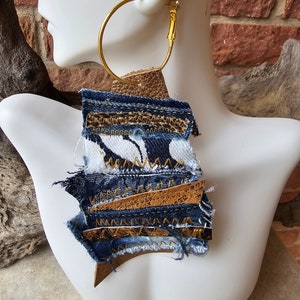 Denim & Leather Patchwork Dangle Hoop Earrings - Etsy