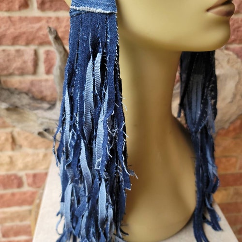 Statement Denim Fringe Dangle Earrings - Etsy