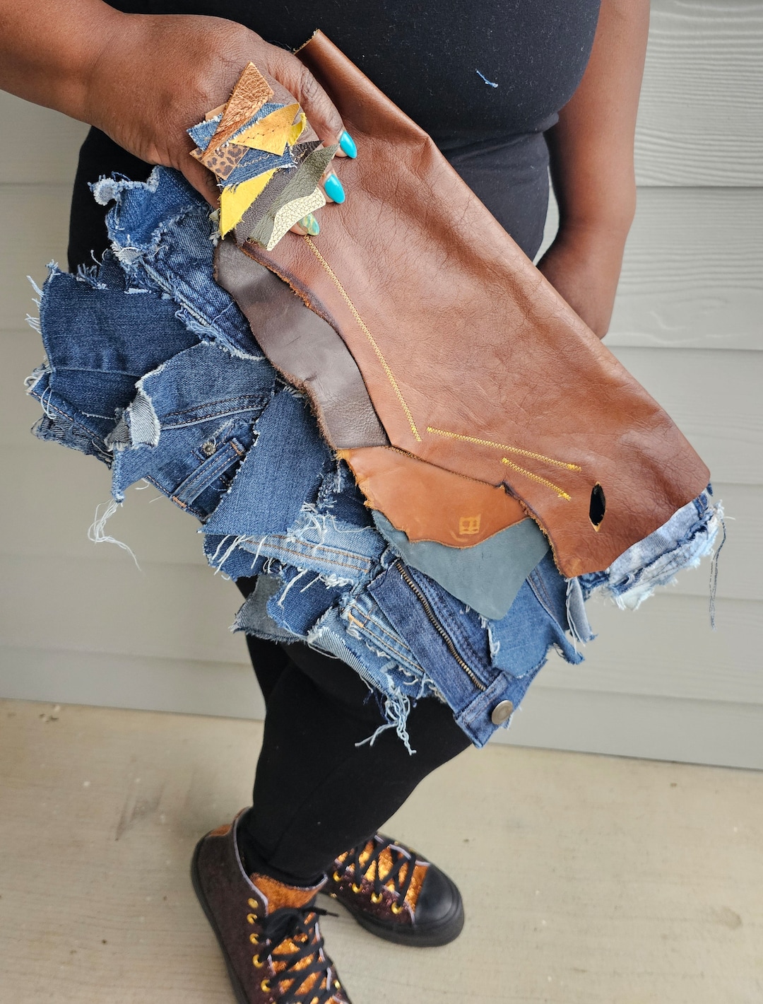 Custom Denim & Leather Clutch "loosey" - Etsy