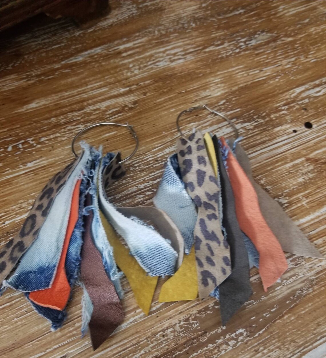 Leather & Denim Hoop Earrings - Etsy