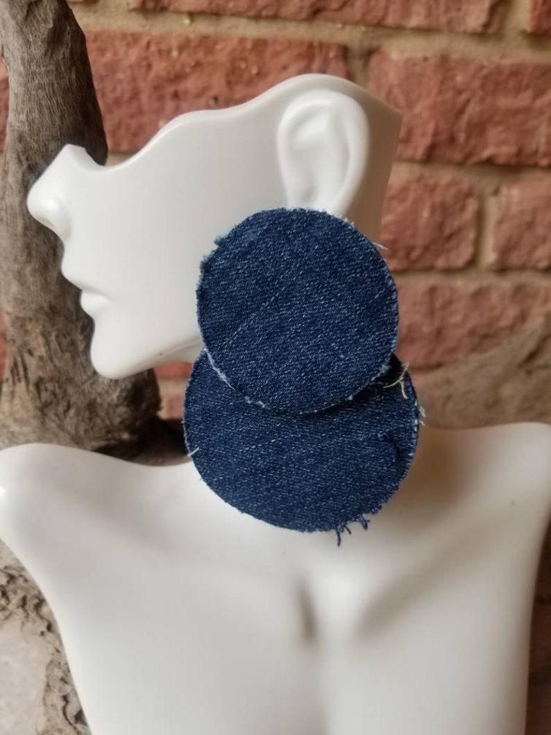 Denim earrings jean earrings Upcycled denim blue jean | Etsy