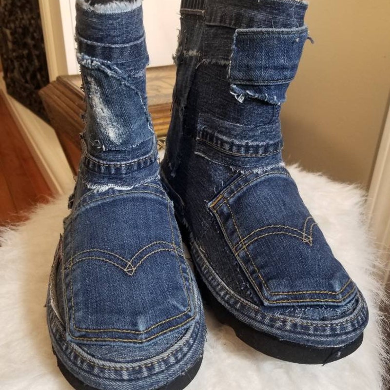 Denim Upcycled Boots - Etsy