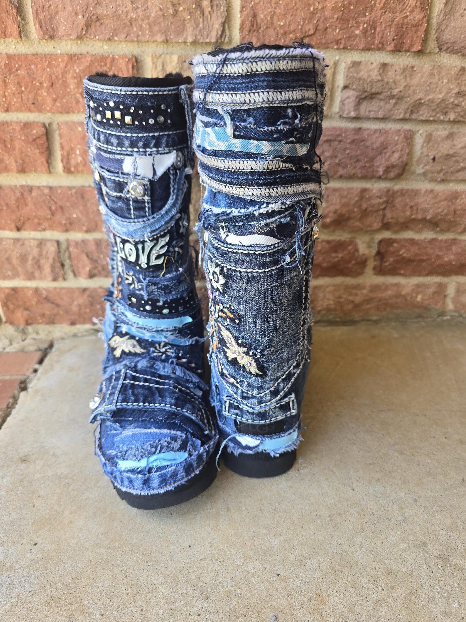 Custom Designer Patchwork Upcycled Denim Reworked Shearling Designer ...