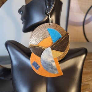 Multi Color Leather and Denim Geometric Statement Earrings - Etsy