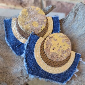 Denim & Leather Distressed Layer Stud Earrings. One of a Kind - Etsy