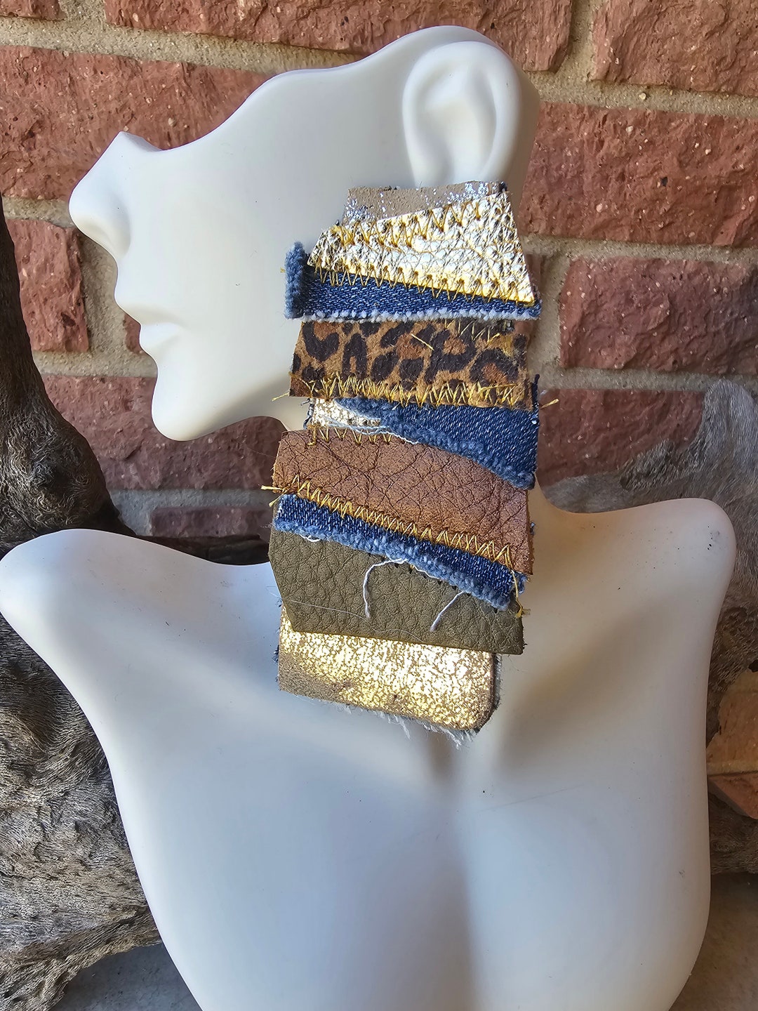 Denim & Leather Patchwork Stud Earrings - Etsy