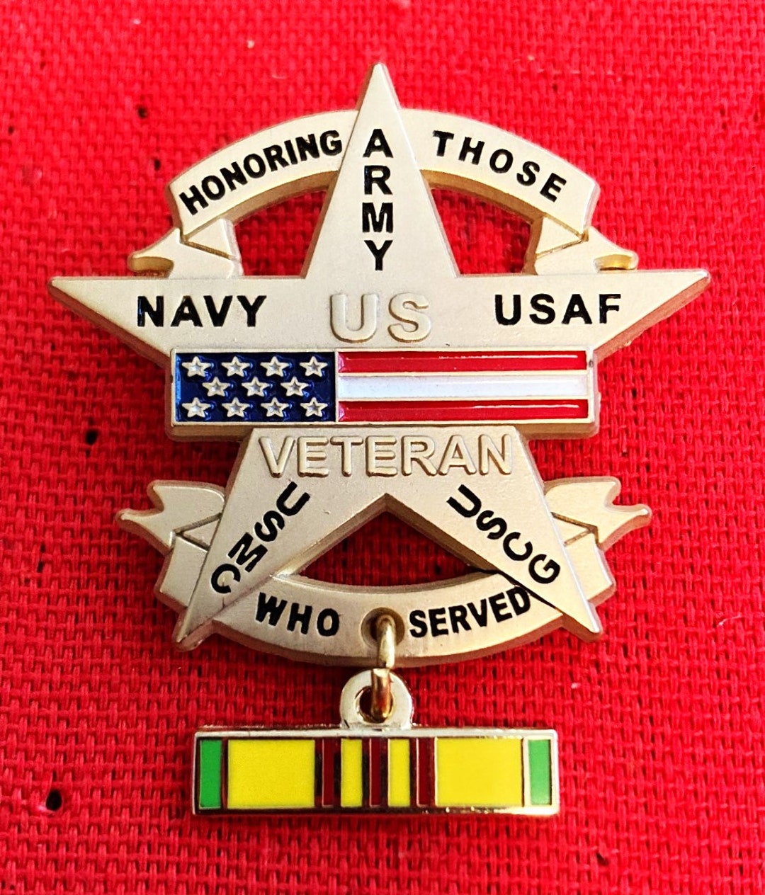Vietnam Veteran All Veteran Star Pin With Vietnam Service Ribbon Pin - Etsy