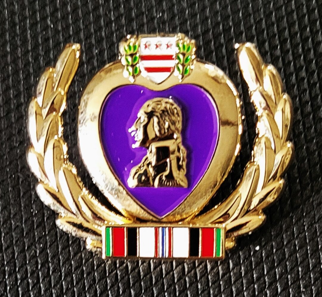Purple Heart Combat Wounded Veteran Wreath Pin With Afghanistan Service ...