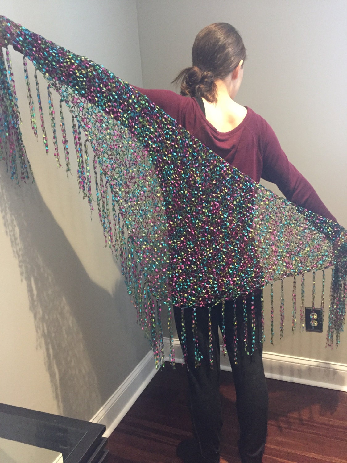 Women's Colorful Ladder Yarn Triangle Scarf, Shawl - Etsy