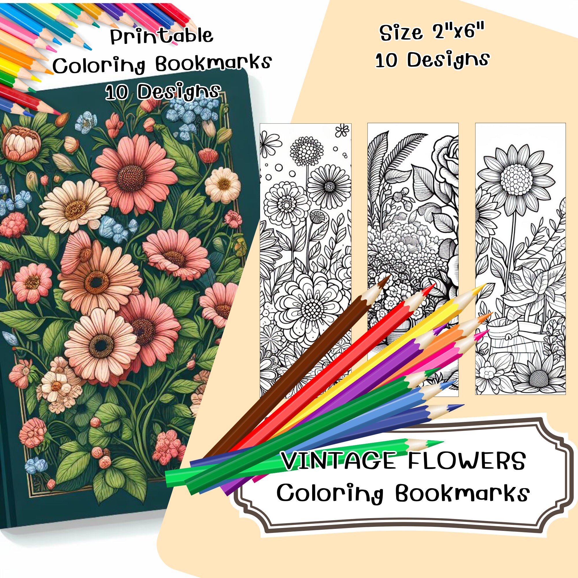 Flower Coloring Bookmarks, Printable Bookmarks for School Activities ...