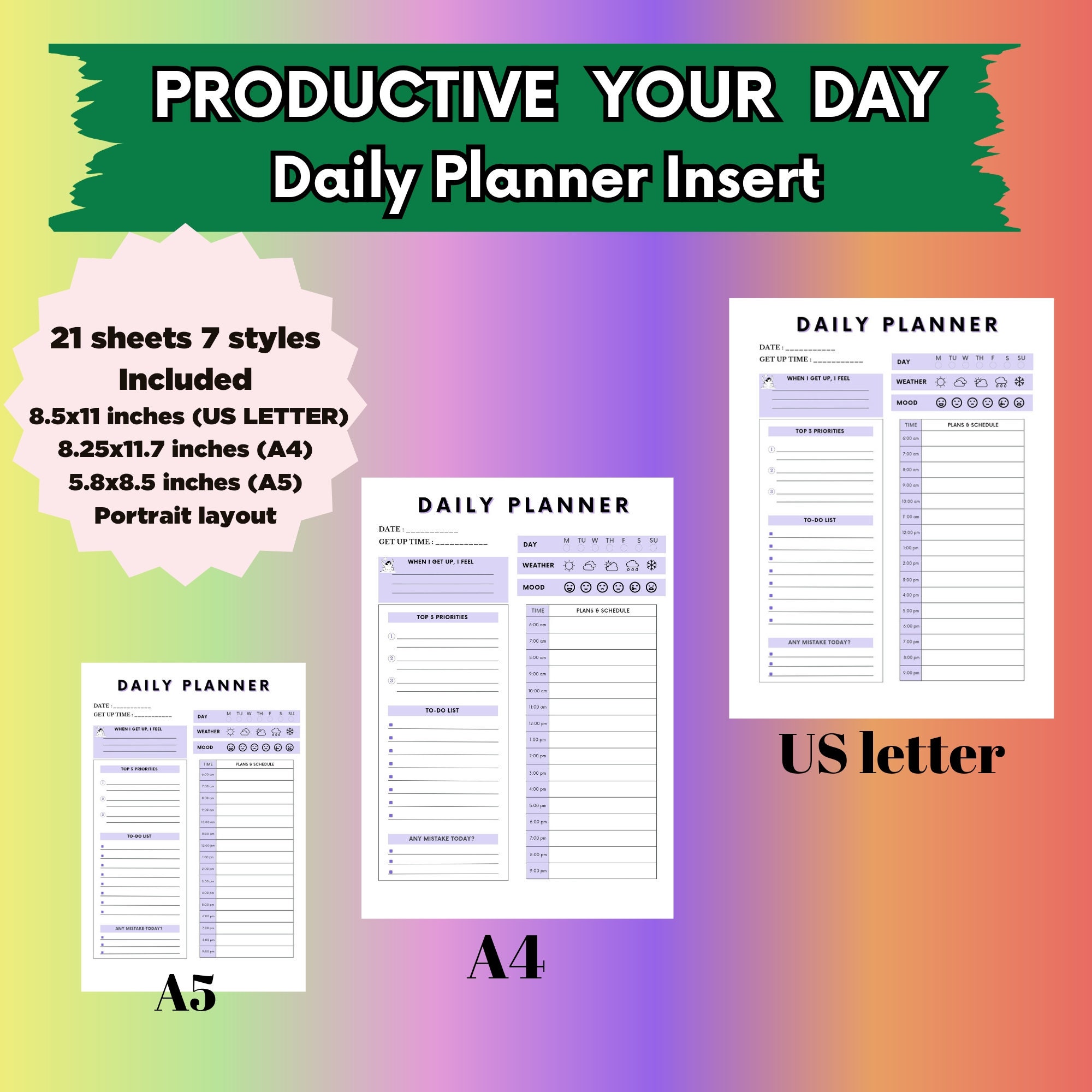 Printable Cute Daily Planner 7days Color Theme to Do Lists Planning ...
