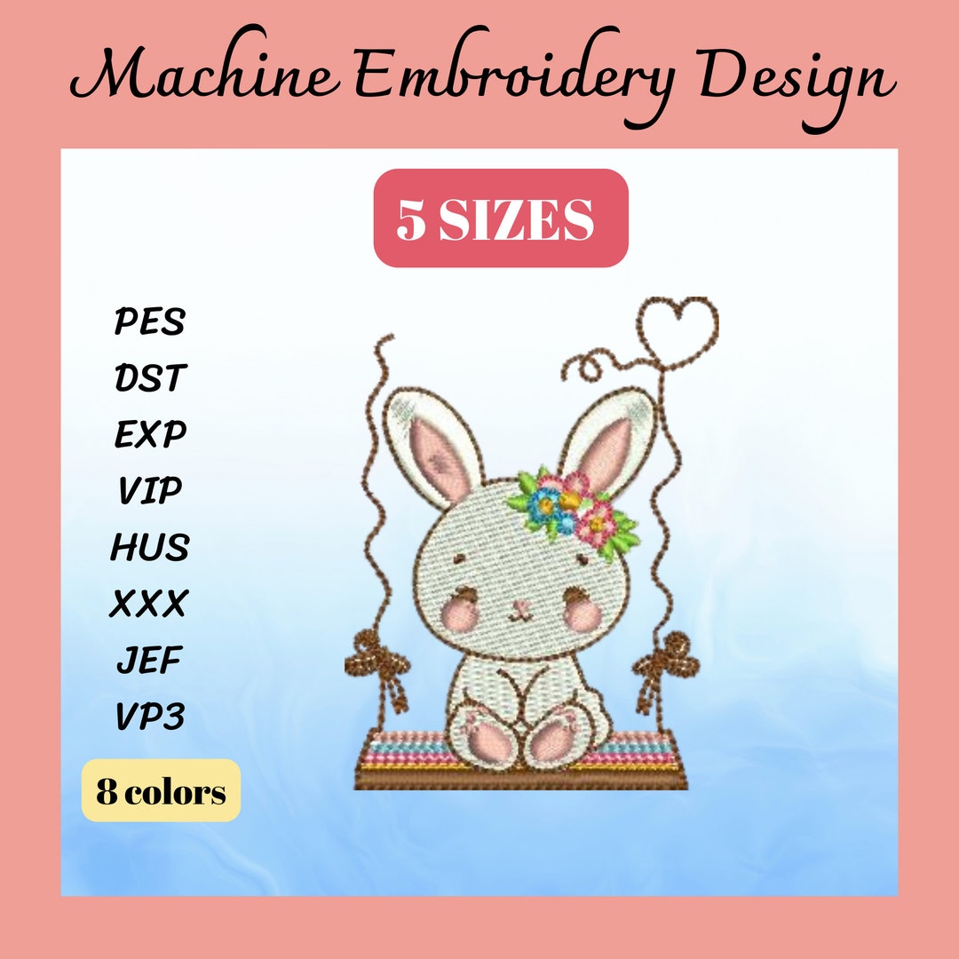 Bunny Embroidery Designs, Cute Rabbit Machine Embroidery Files, PES ...