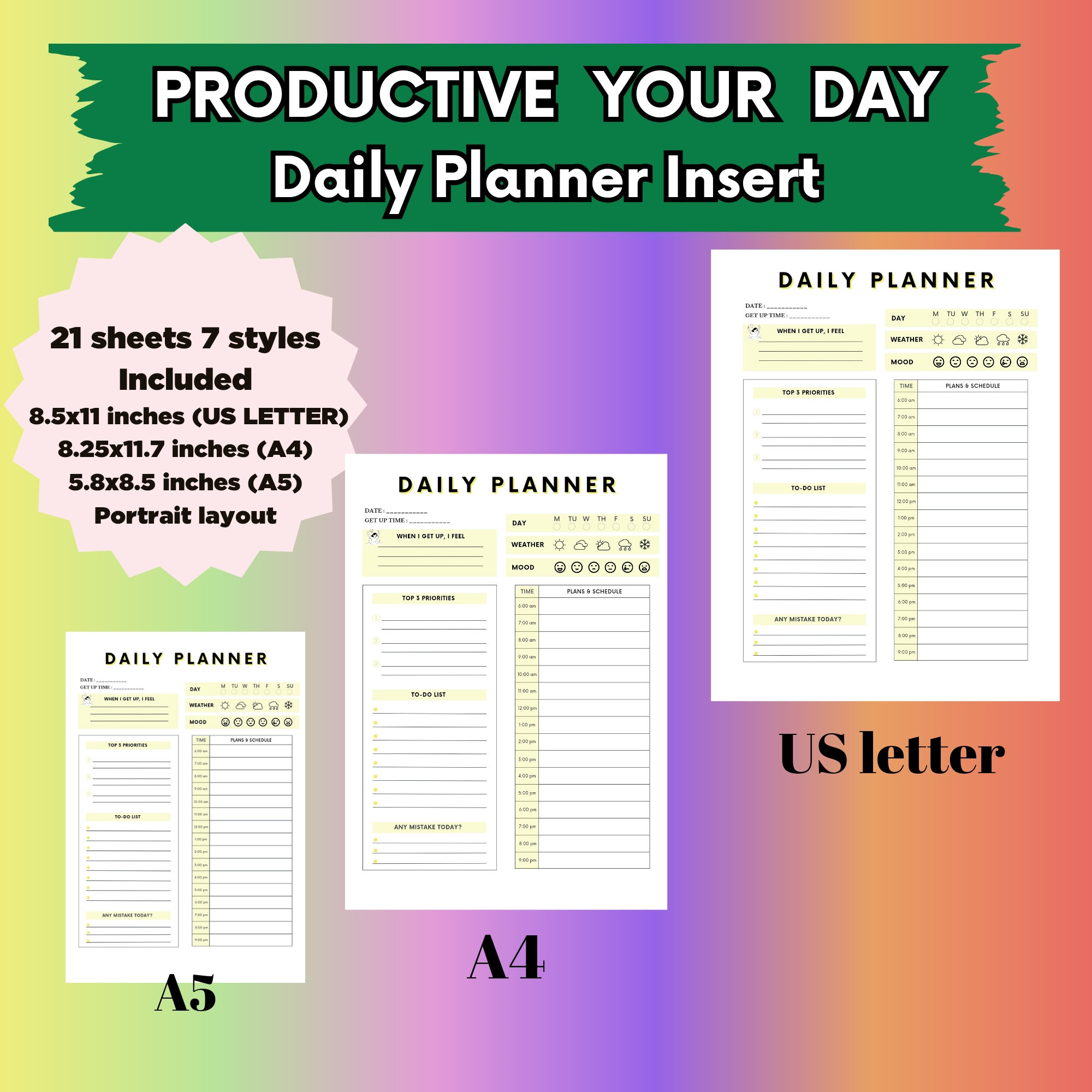 Printable Cute Daily Planner 7days Color Theme to Do Lists Planning ...