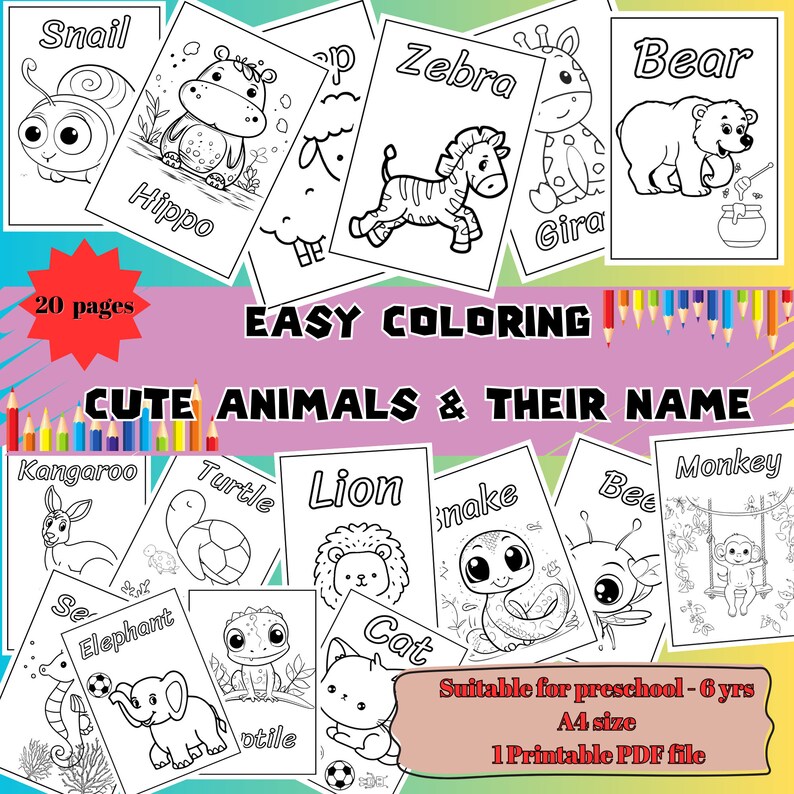 Printable Cute Animal Coloring Pages for Kids Preschool Activity 20 ...