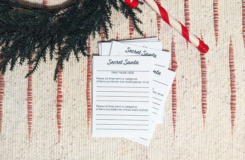 Printable Secret Santa Questionnaire Cards - Fun Christmas Gift ...