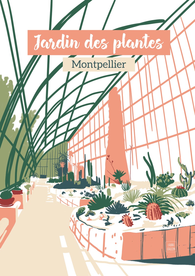 Affiche Jardin des plantes Poster Illustration artiste de Montpellier ...