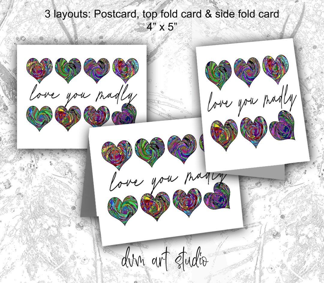 Hearts! - 4x5" Printable Card + Matching Envelope Template - Instant ...