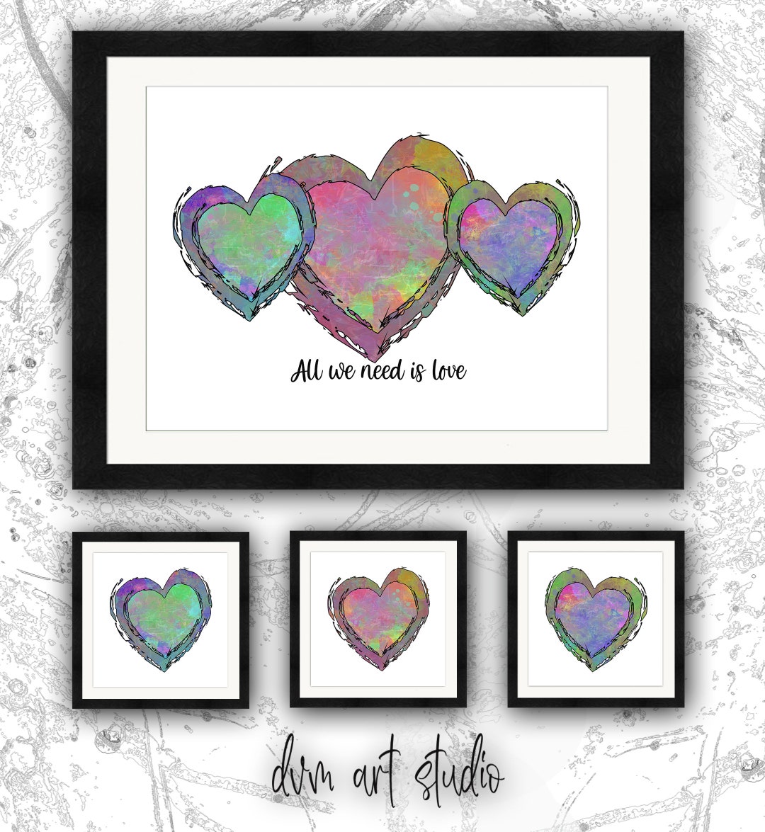 Contemporary Heart Prints | Set of 4 Prints | Download | Printable - Etsy