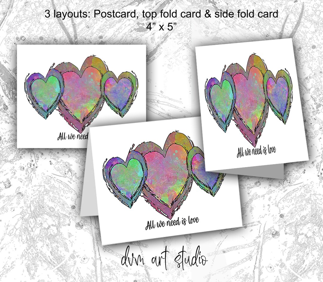 Hearts! - 4x5" Printable Card + Matching Envelope Template - Instant ...