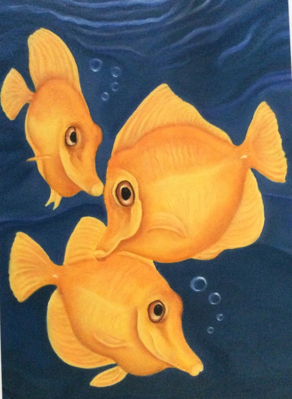 Yellow Tang print tropical fish painting gift picture art | Etsy