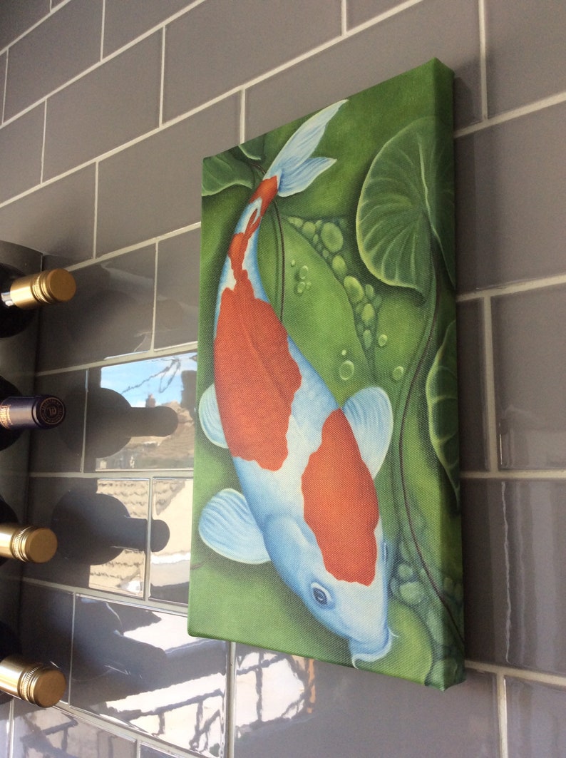 Koi fish print on canvas tropical fish painting gift art | Etsy