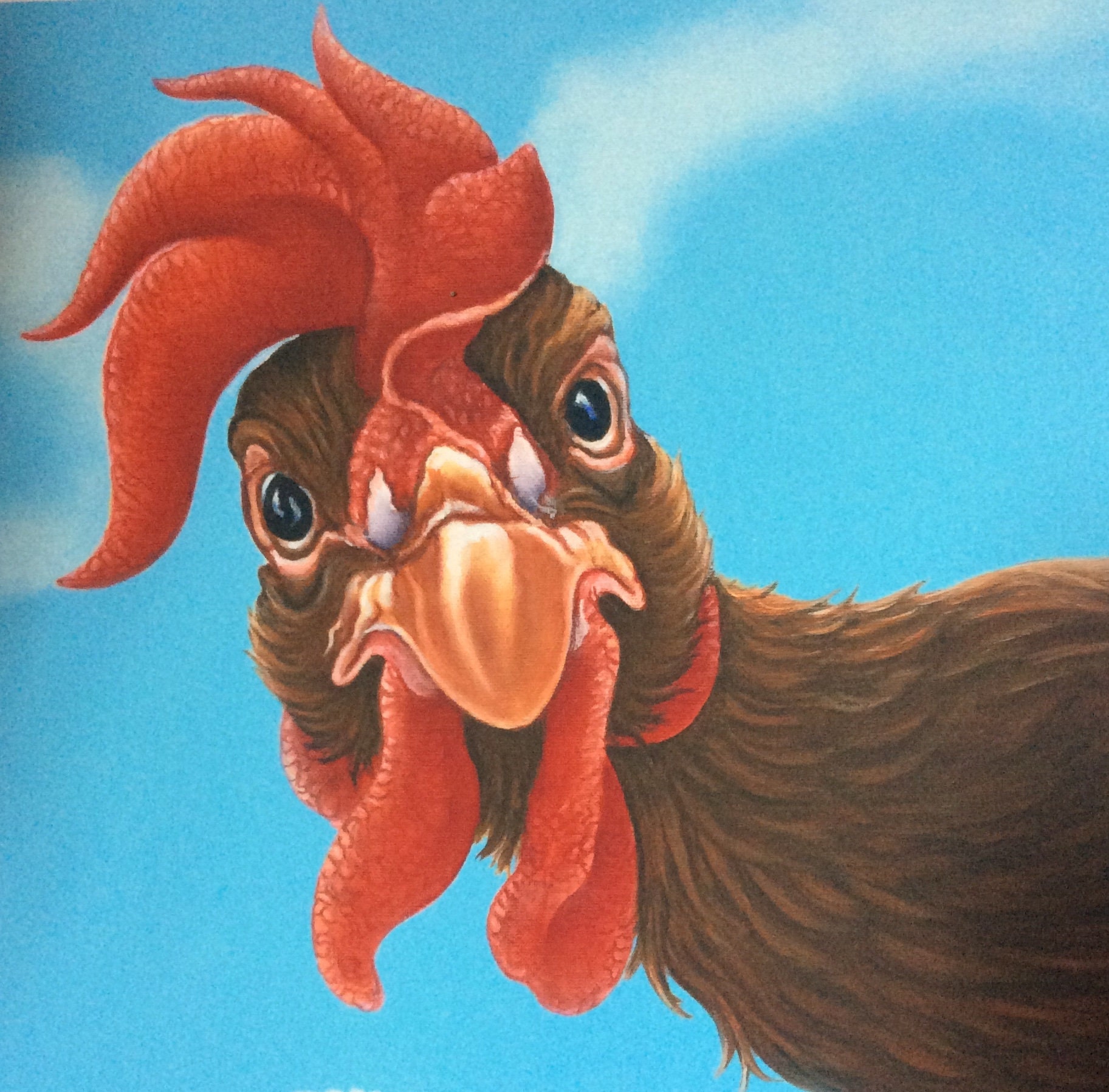 Chicken print ex-battery hen painting gift art picture | Etsy