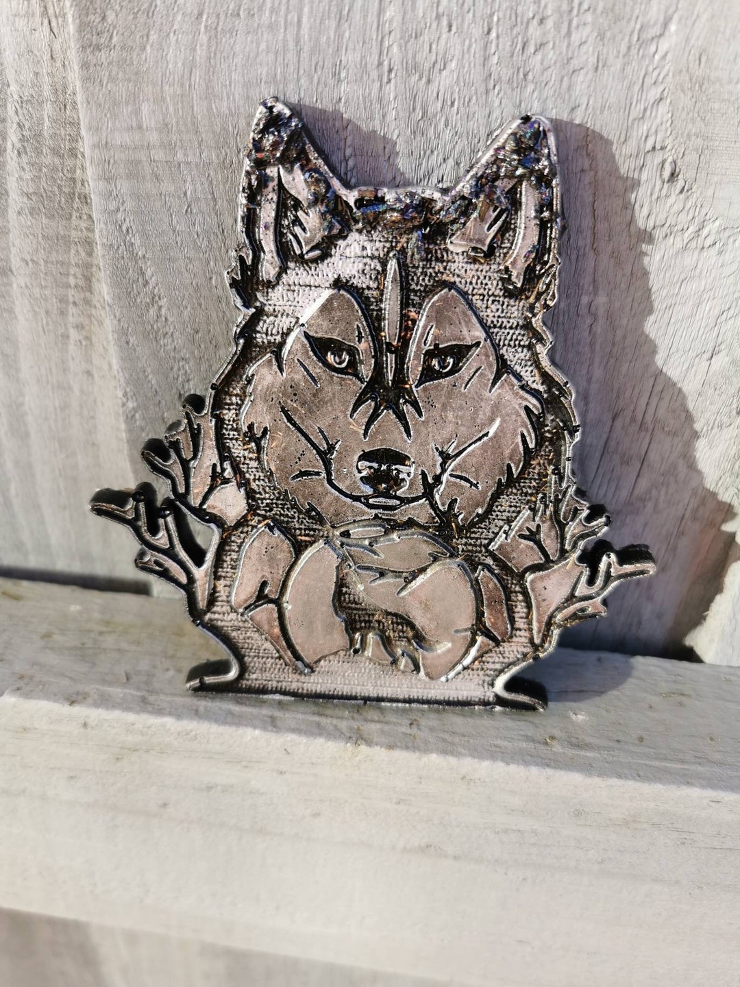 Crystal Resin Art Orgonite Crystal Wolf Moon Scene Howling Wolf Black ...