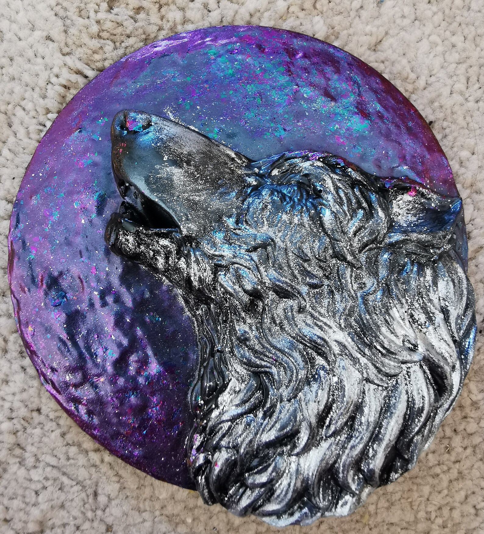 Orgonite Crystal Wolf on a Full Moon Amethyst Moon Gift for | Etsy