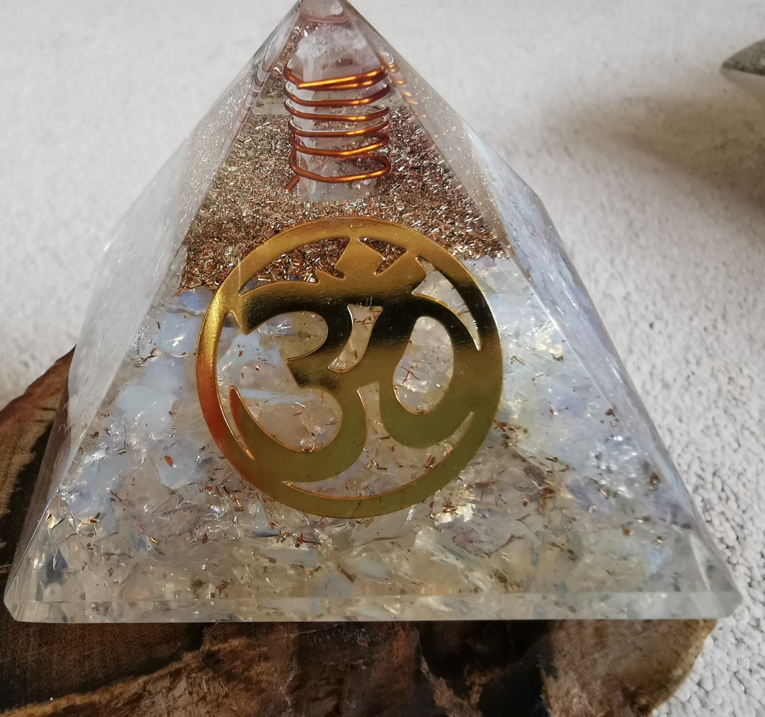 Crystal Resin Art Orgonite Crystal Pyramid Om Symbol Omh Opalite ...