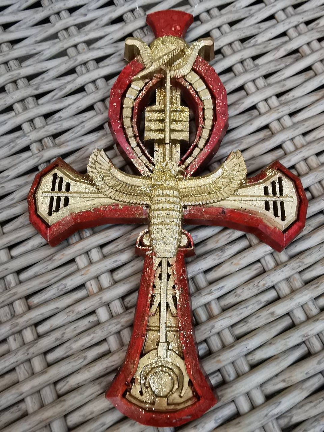 Crystal Resin Art Orgonite Crystal Ankh Red and Gold Ankh Egyptian Ankh ...