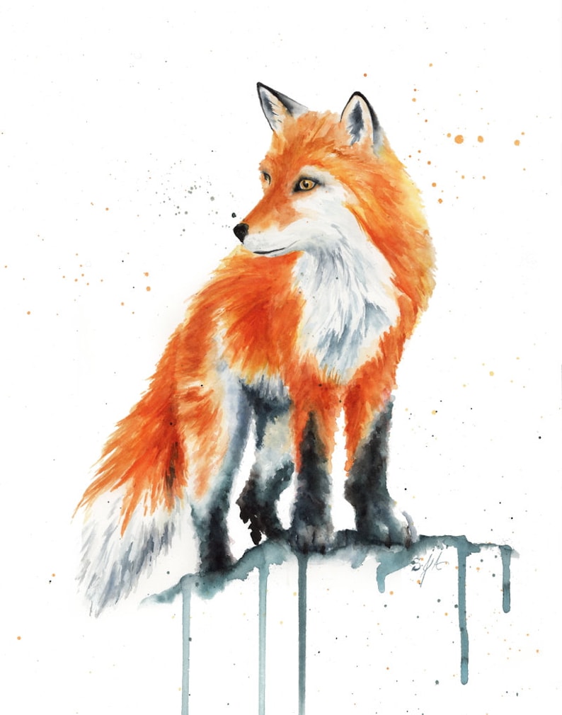 ARCHIVAL FUCHS AQUARELL Druck, Fuchs Kunst, roter Fuchs, Fuchs Druck ...