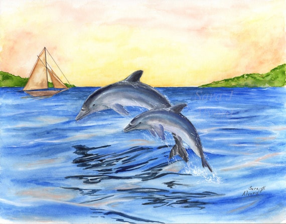 Dolphin Jumping Out Of Water Painting