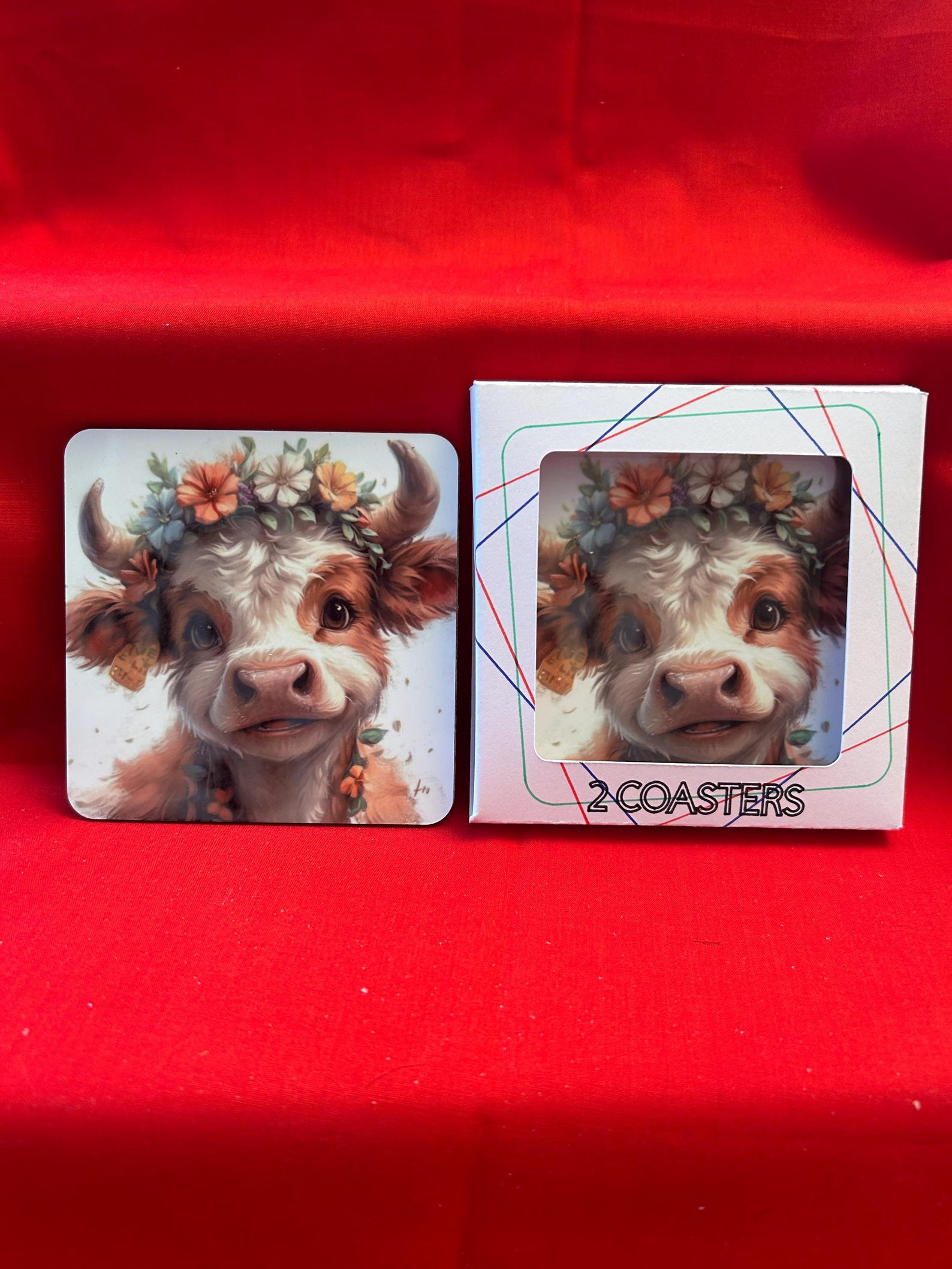 Set of Two Coasters Cow Design - Etsy