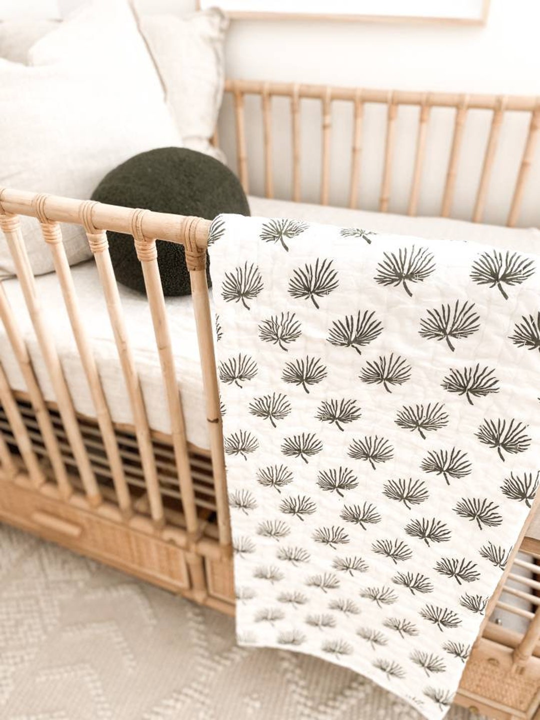 Palm Kantha Baby Cot Quilt Blanket Sheet Pillowcase Tropical Coastal ...