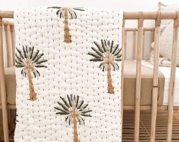 Palm Kantha Cot Baby Toddler Quilt Blanket Tropical Coastal Beach - 100 ...