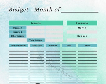 Monthly Budget Digital Download - Etsy
