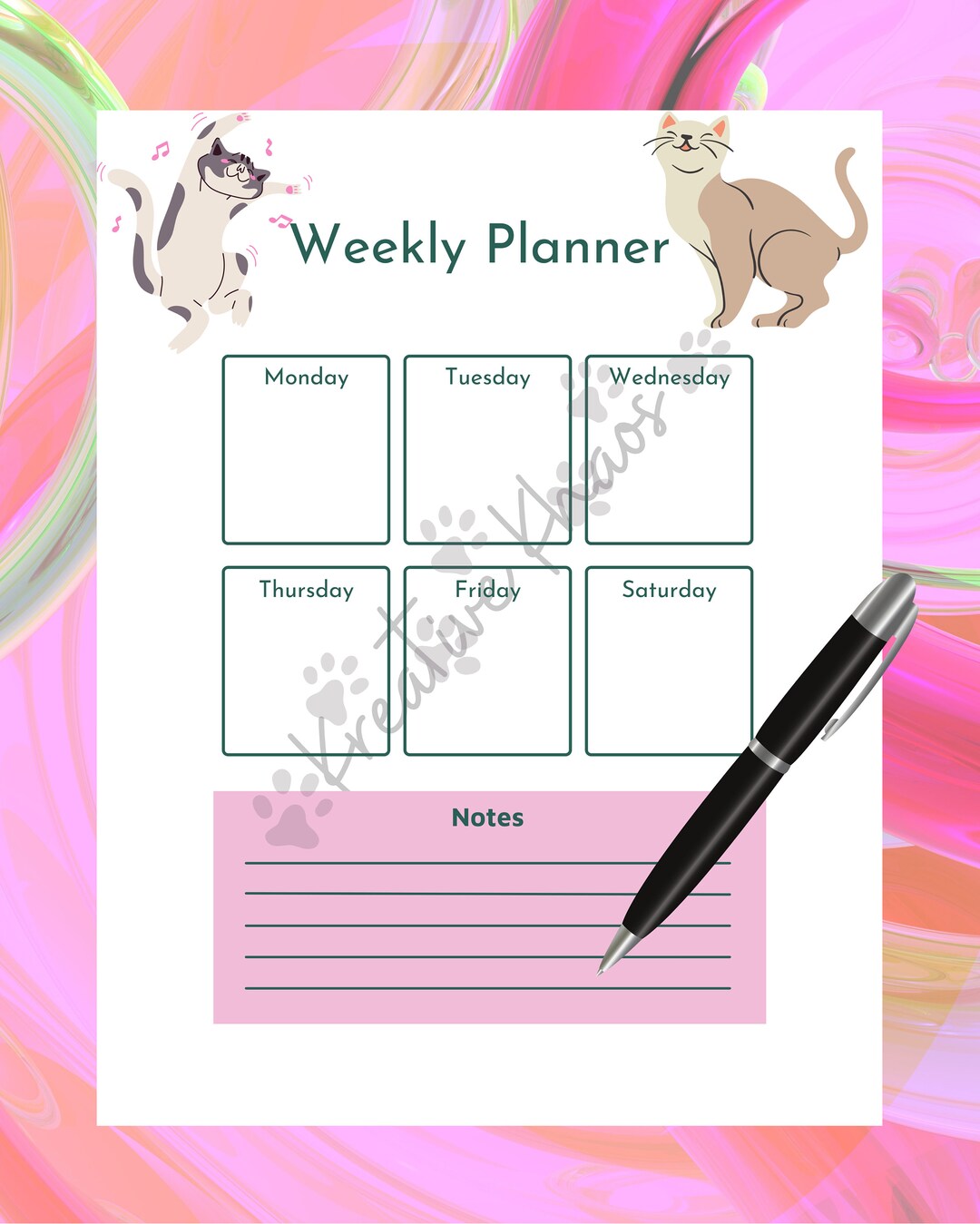 Cat Weekly Planner - Digital Download - Etsy