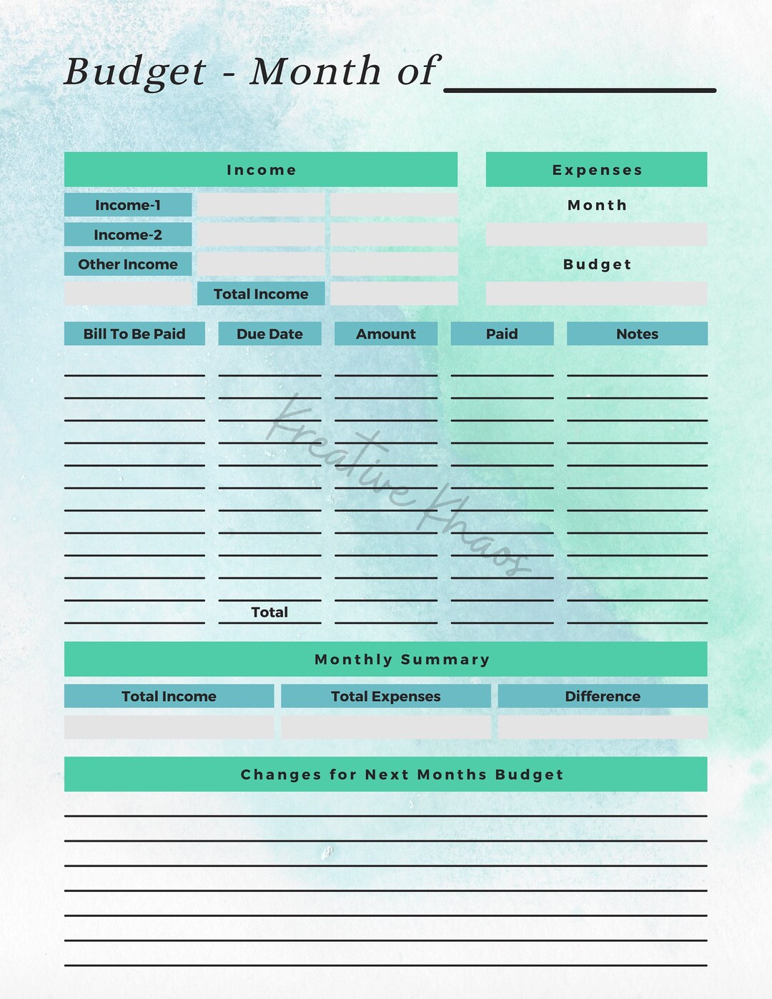 Monthly Budget Digital Download - Etsy