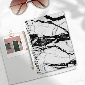 White & Black Marble Spiral Notebook, Spiral Notebook, Marble Notebook ...