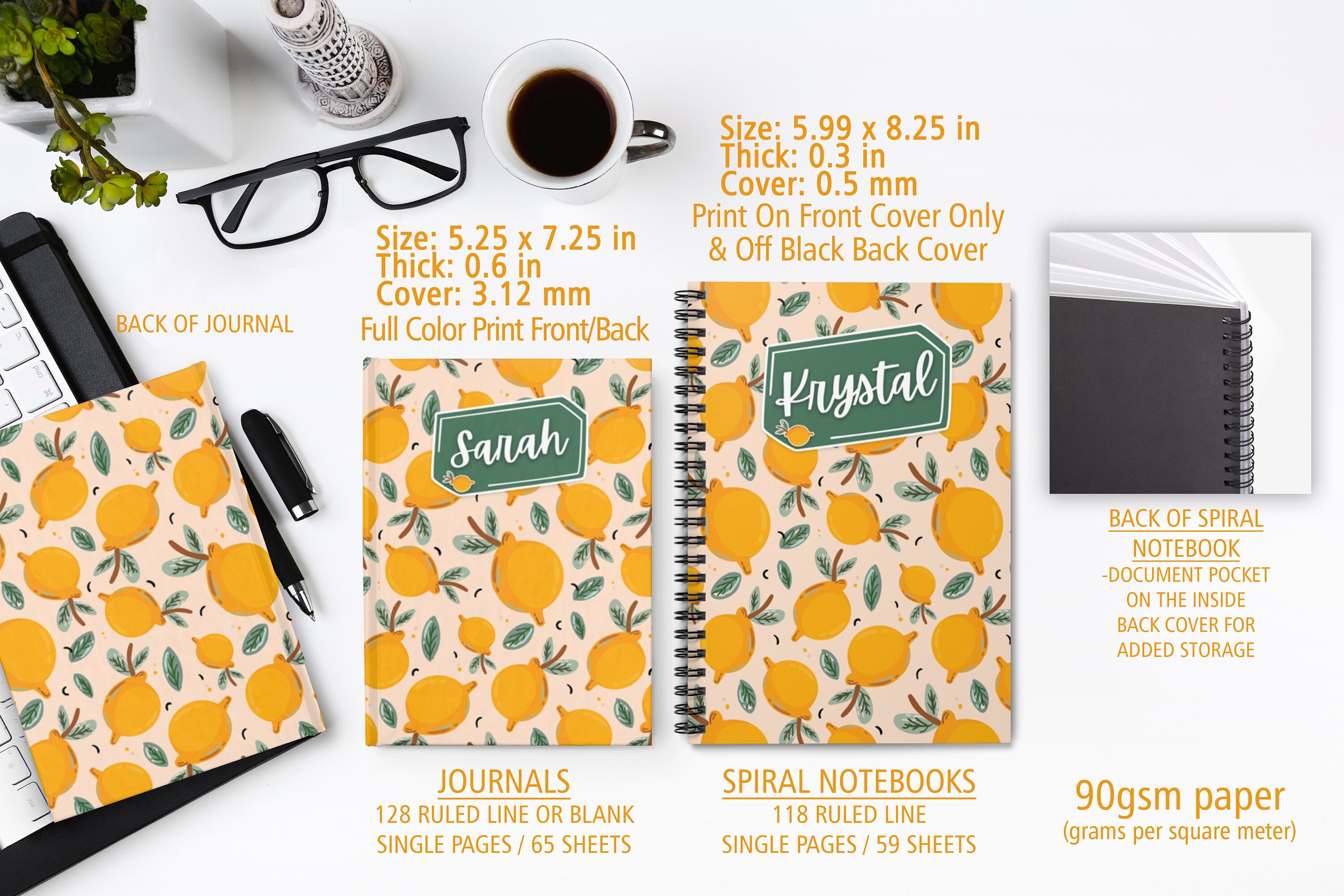 LEMON Journal Personalized Notebook Personalize Gift Food | Etsy