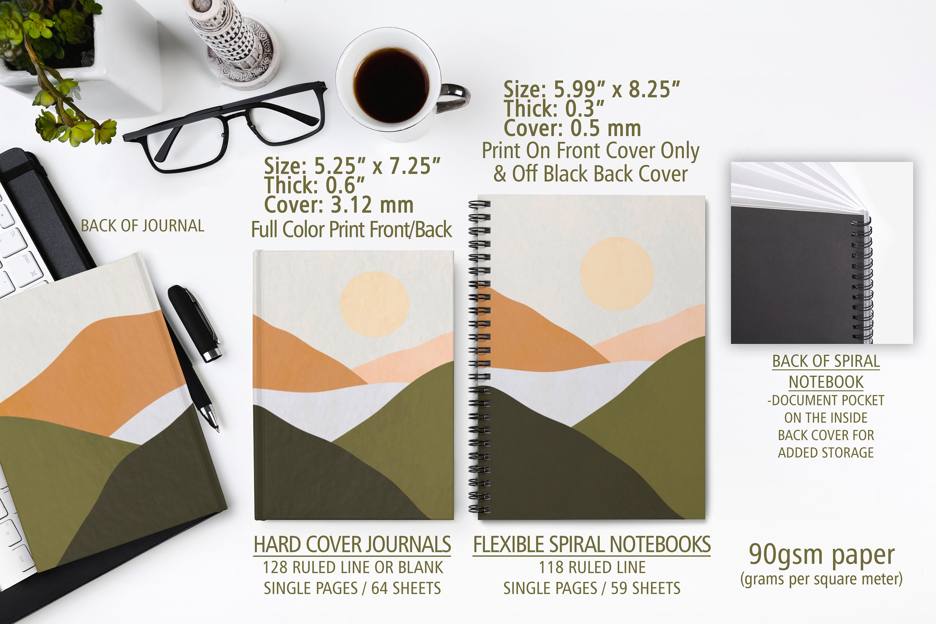 Mountain Desert Journal Olive Green Desert Notebook Abstract | Etsy