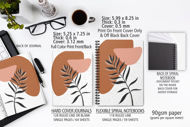 Abstract Boho Leaf Spiral Notebook Geometric Spiral Notebook | Etsy