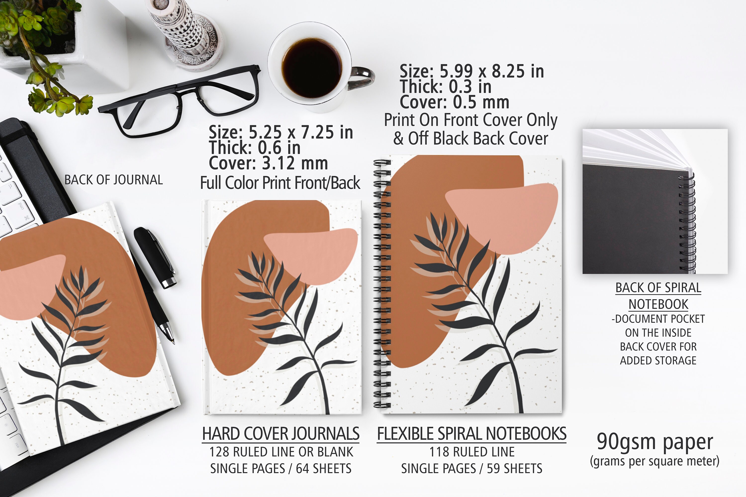 Abstract Boho Leaf Spiral Notebook Geometric Spiral Notebook | Etsy