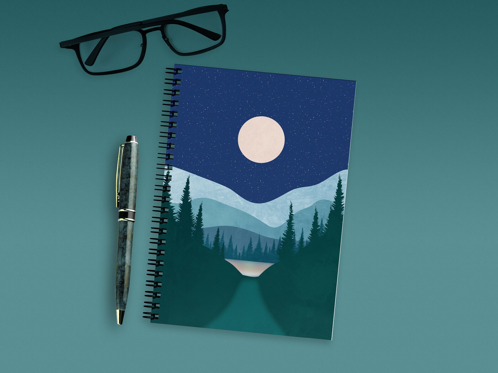 Abstract Mountain Spiral Notebook: Moonlit Lake Journal - Etsy