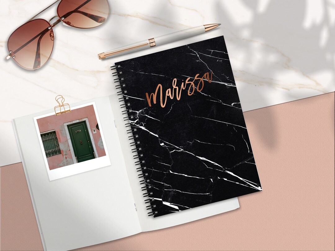 Black Marble Spiral Notebook, Personalize Gift, Spiral Notebook, Marble ...