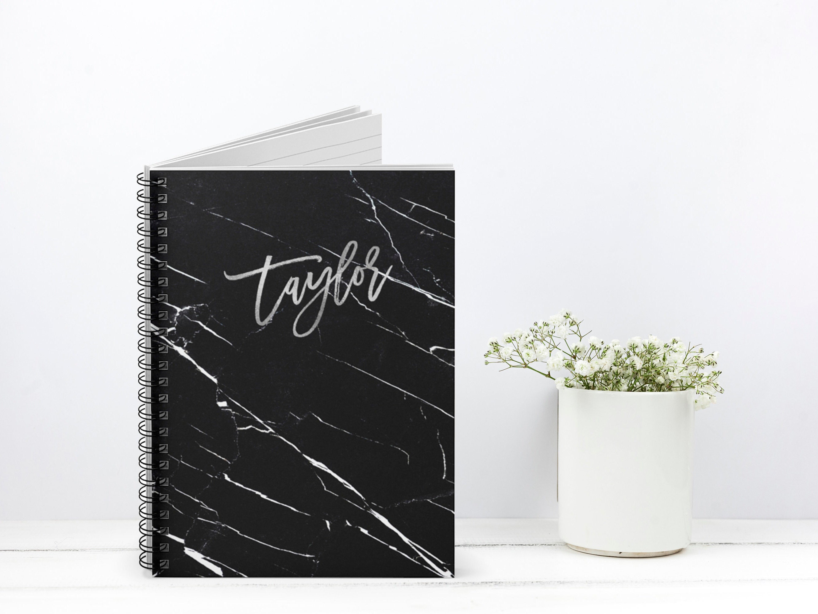 Black Marble Spiral Notebook Personalize Gift Spiral | Etsy